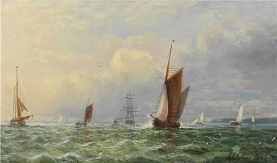 William Adolphus Knell | Sailing on a choppy sea; ships on calm water ...
