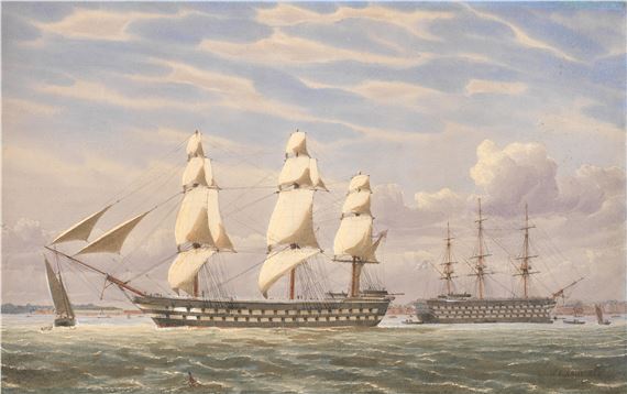 William Edward Atkins | HMS Edgar sailing out of Portsmouth Harbour ...