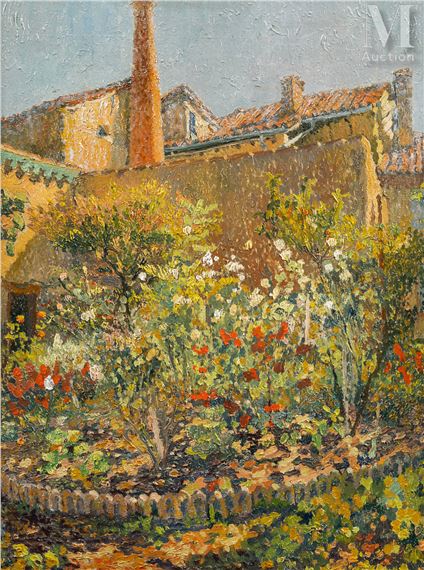 Henri Marre | Jardin fleuri derrière les maisons | MutualArt