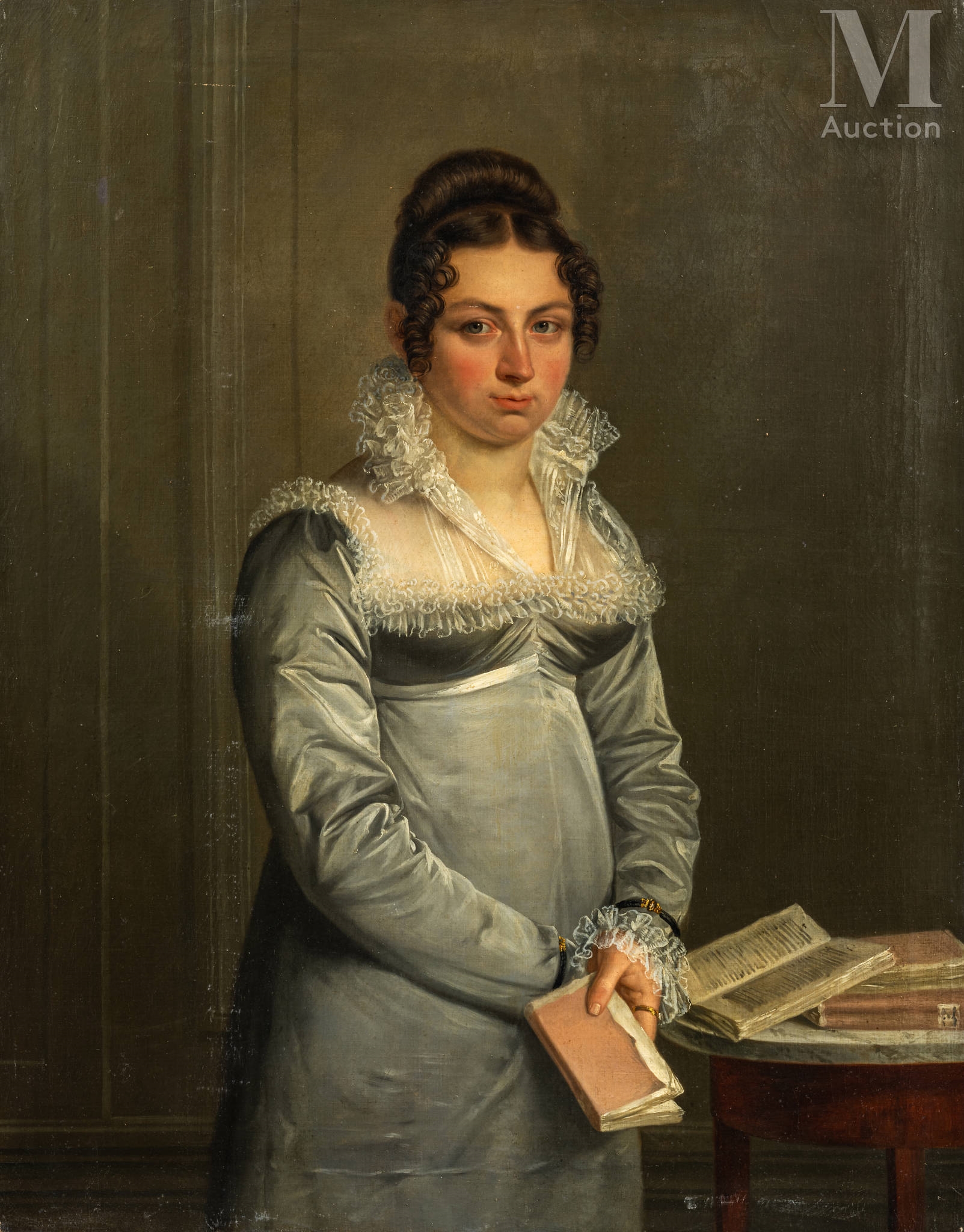 Charles Pierre Verhulst | Portrait de femme au livre / Portrait d’homme ...