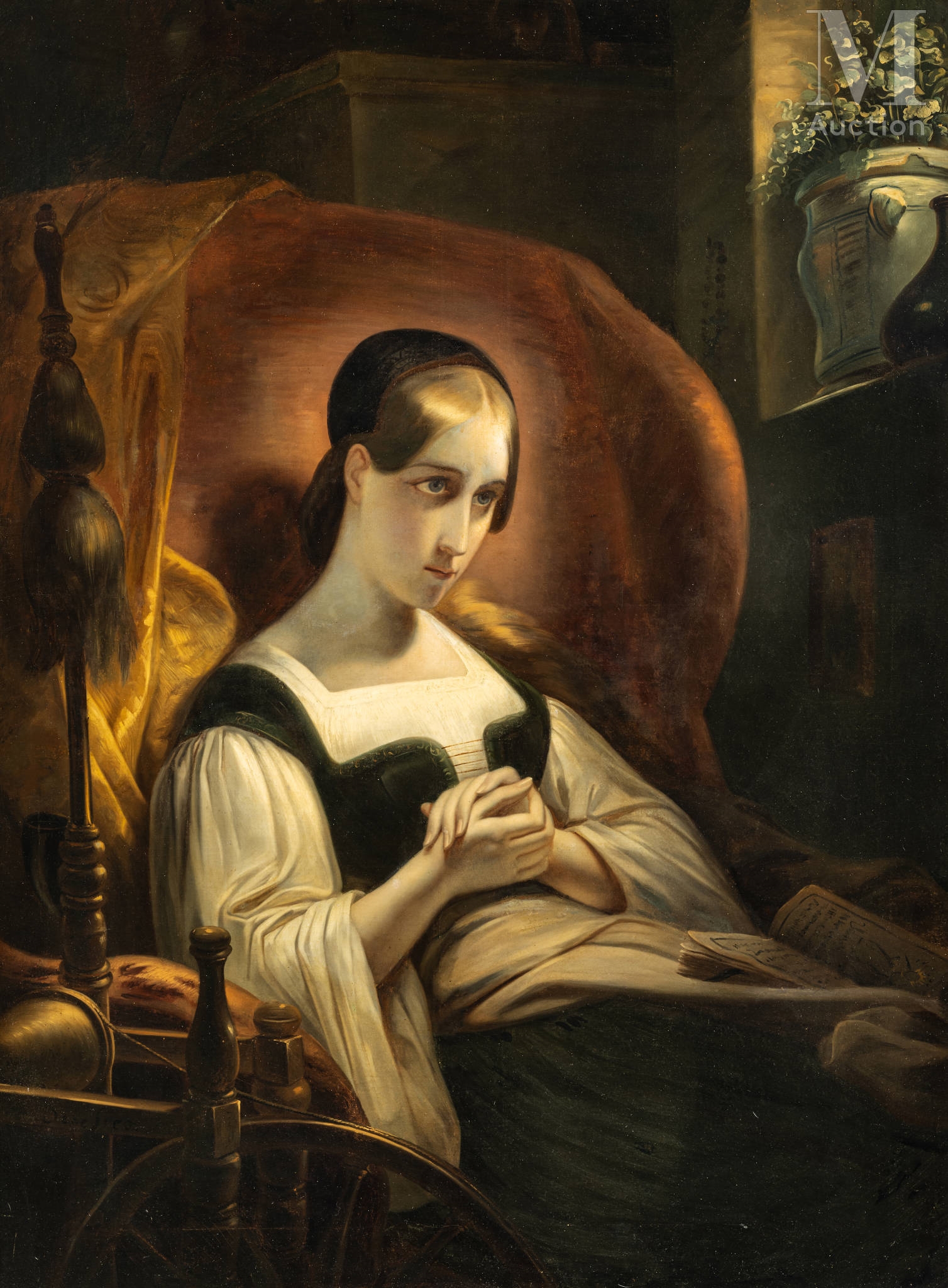 French School, 19th Century | Marguerite au rouet / Faust dans son ...