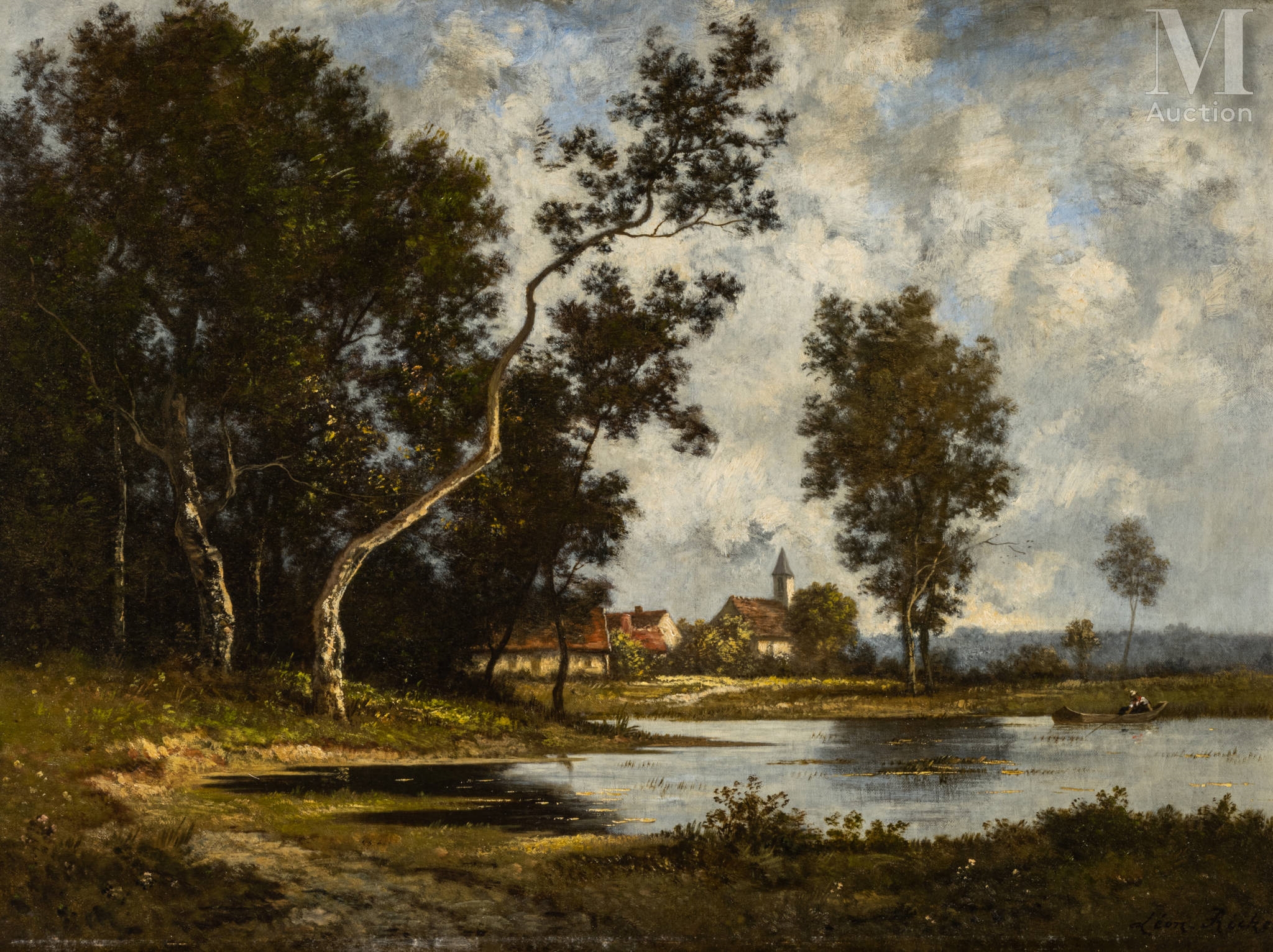 Léon Richet | Le pêcheur sur l'étang | MutualArt