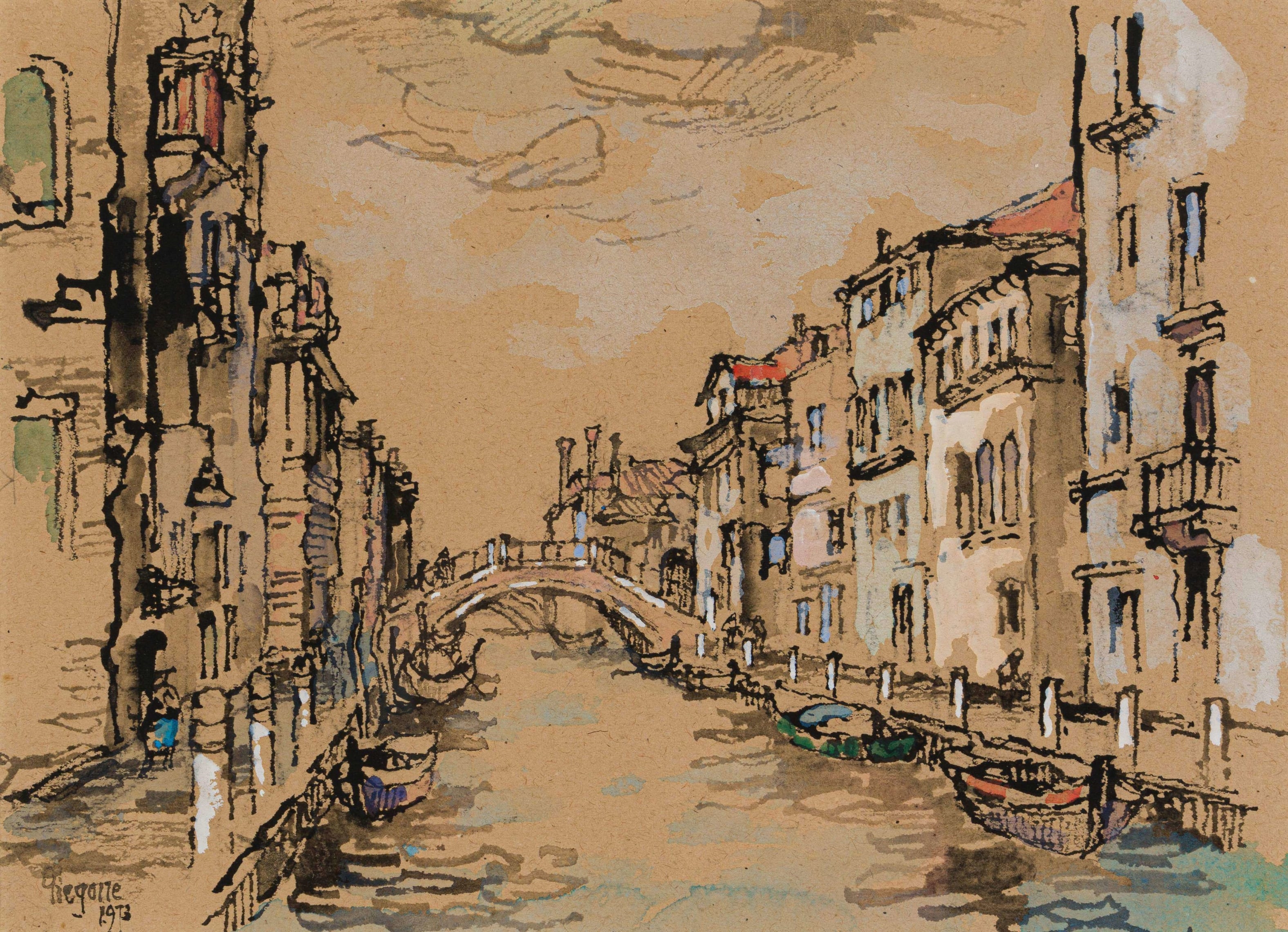 Gregoire Johannes Boonzaier | Canal with Boats and Three Bridges (1973 ...