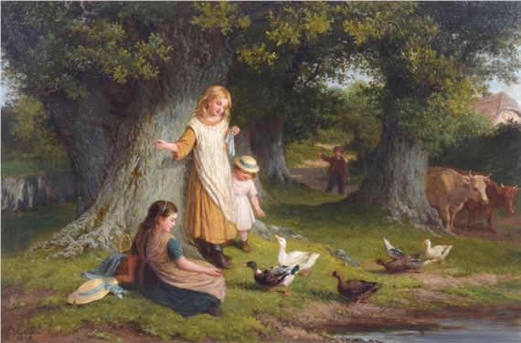 Edward Holmes | Feeding the Ducks (1878) | MutualArt