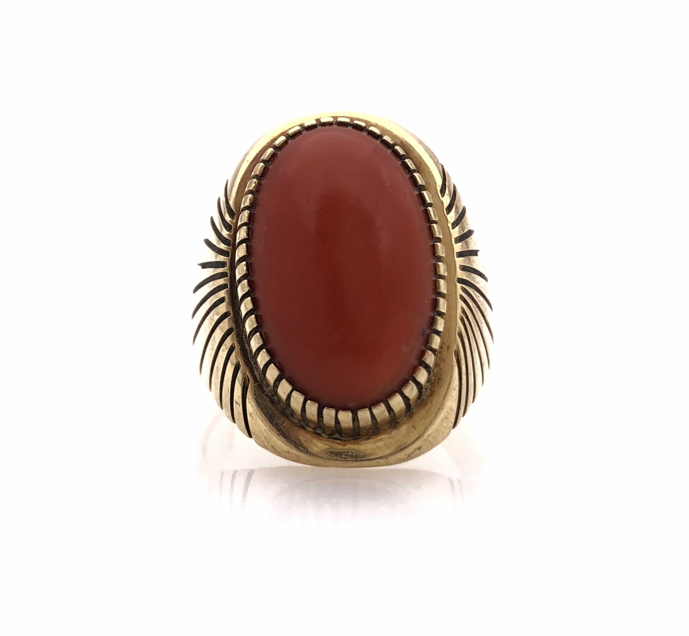 Robert Kelly | ROBERT KELLY NAVAJO 14K YELLOW GOLD CORAL RING | MutualArt