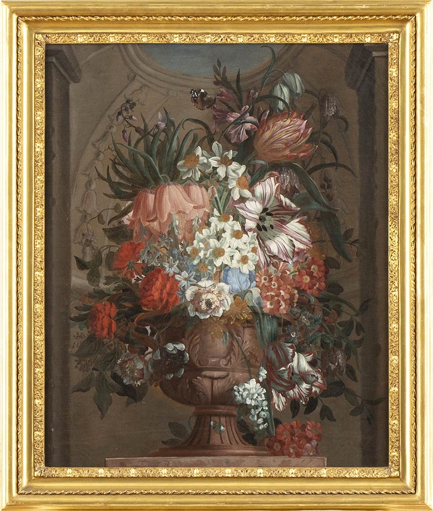 Dutch School, 18th Century | Flower vase on pedestal within a niche ...