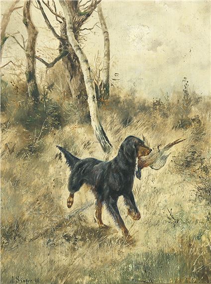 Albert Singer | Jagdhund mit Fasan. (1898) | MutualArt