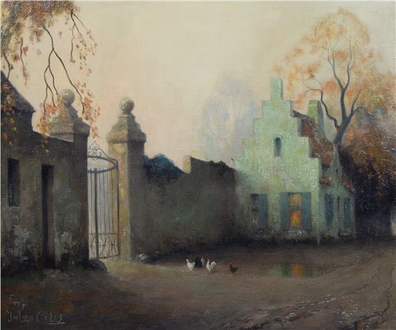 Julien Celos | Castle gate with chickens | MutualArt