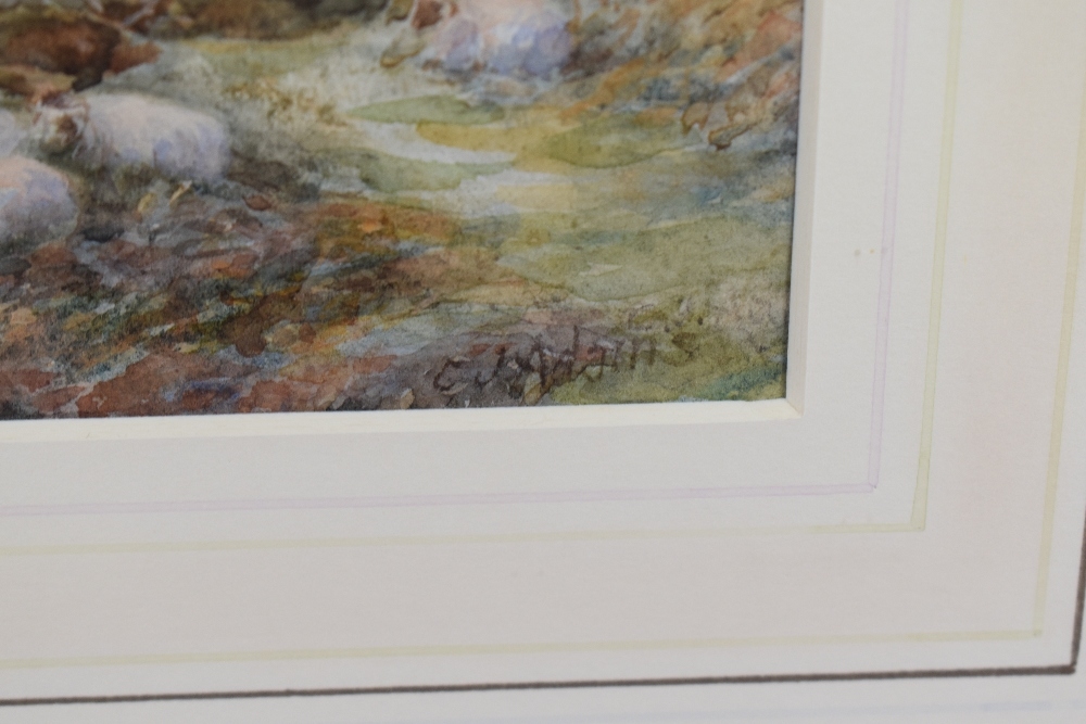 Charles James Adams | Sheep within a mountainous landscape with stream ...