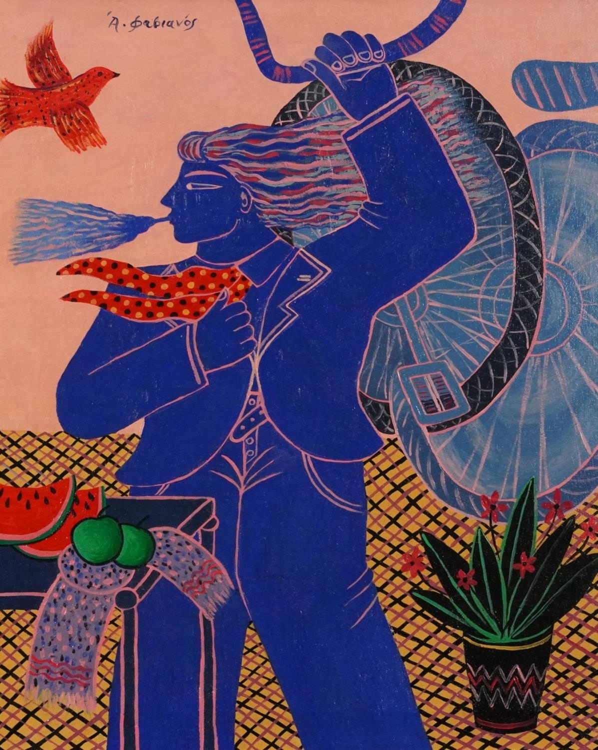 Alecos Fassianos | Surreal figure and bird | MutualArt