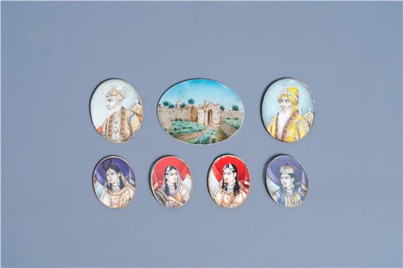 Indian School, 19th Century | Seven various Indian miniatures on ivory ...
