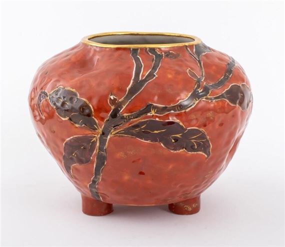 Emile Gallé | Emile Galle Footed Pottery Vase with Gilt | MutualArt