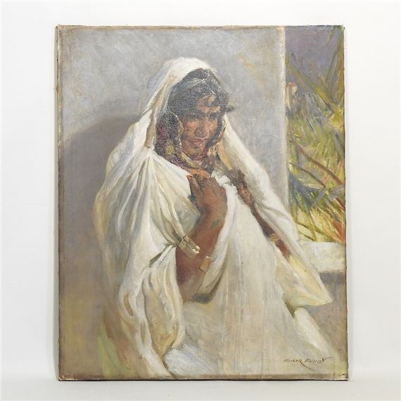 Edgar Bundy | portrait of a lady in a white dress | MutualArt