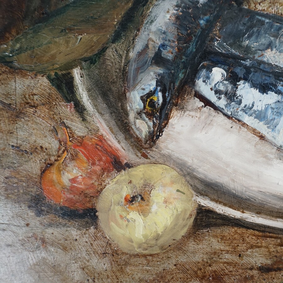 Luc Tullat | Nature morte aux oignons et aux poissons | MutualArt