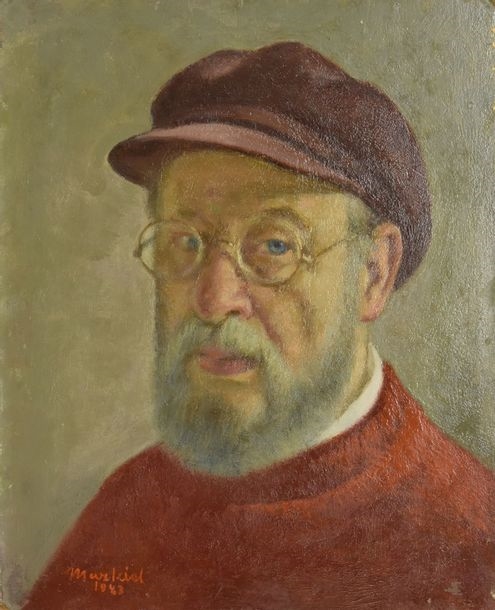 Jacob Markiel | Self-portrait with cap and glasses (1983) | MutualArt