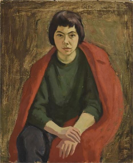 Jacob Markiel | Young girl with a red blanket (Circa 1955) | MutualArt