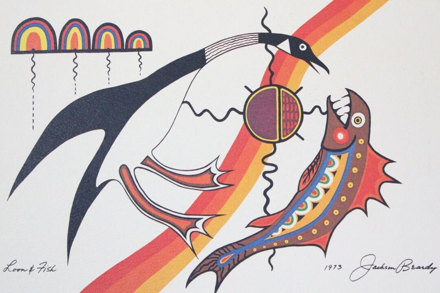 Jackson Beardy | Loon and Fish (1973) | MutualArt