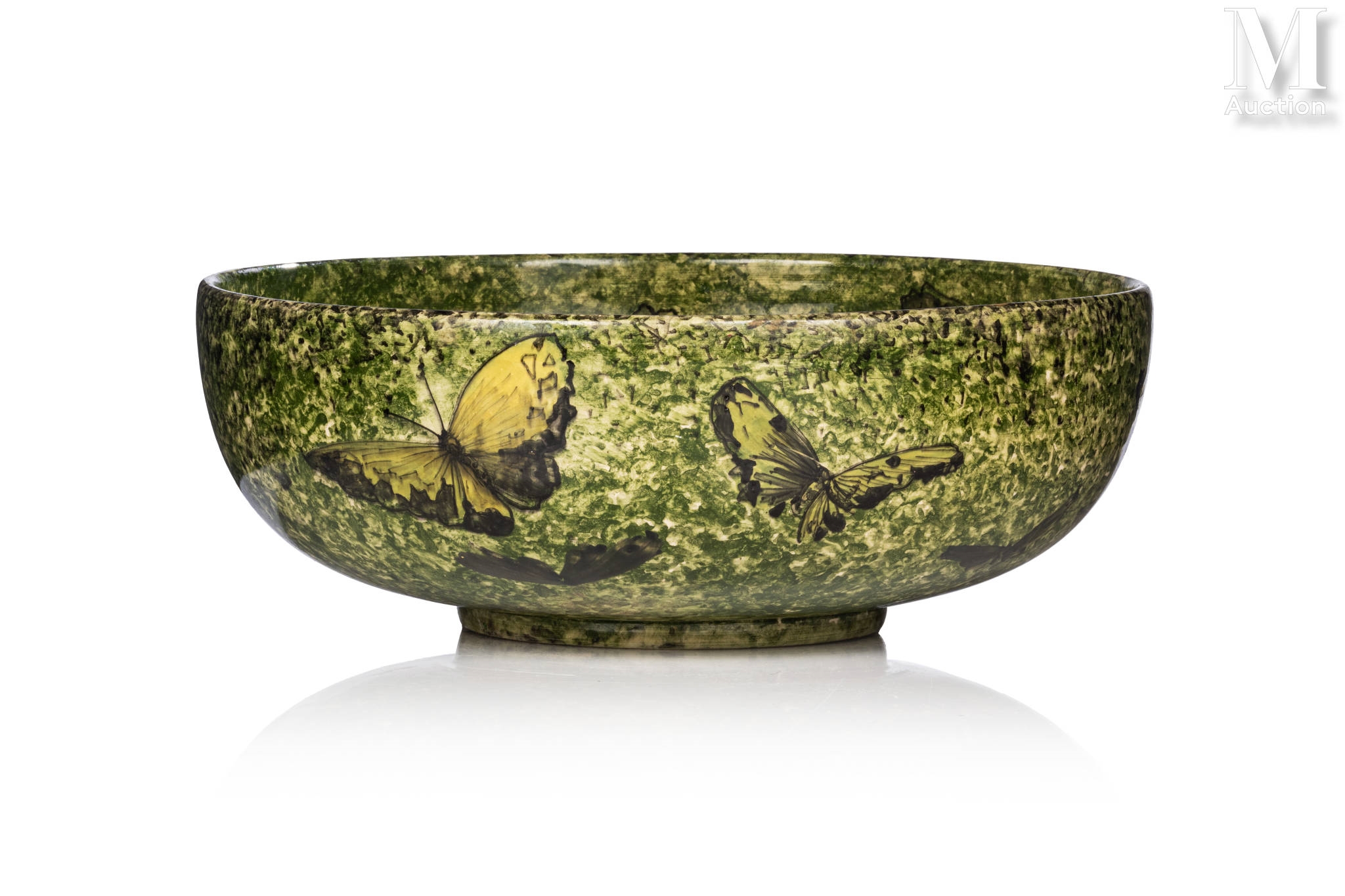 Clément Massier | Coupe en faïence émaillée vert nuancé à décor en ...