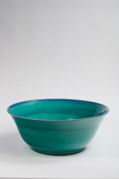 French School | Large turquoise glazed ceramic bowl | MutualArt