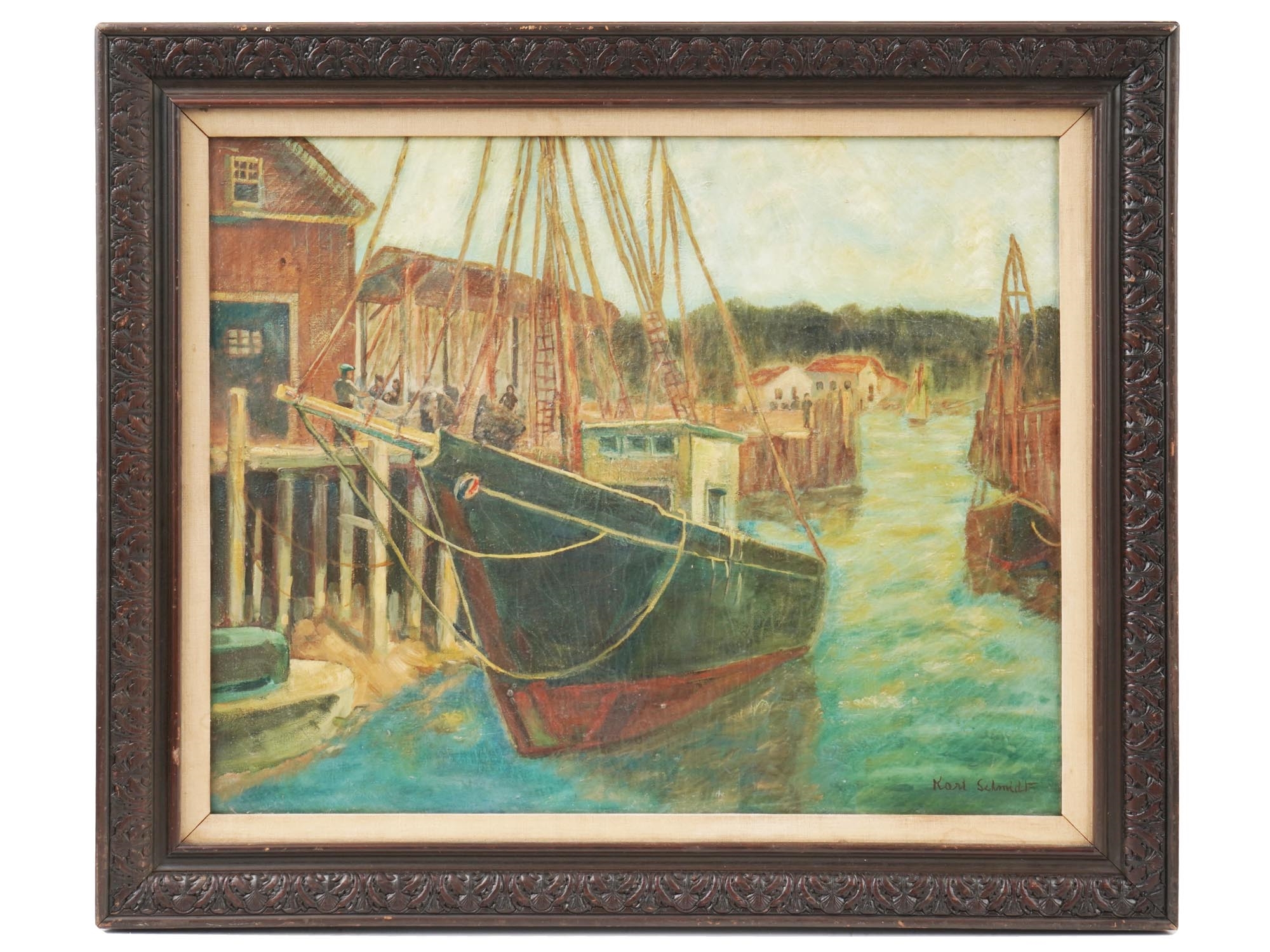 Karl Schmidt | The artwork depicts sailing ship at the pier | MutualArt