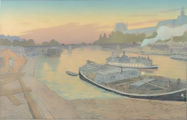 Henri Rivière | The Pont des Saints-Pères and the Louvre (1900) | MutualArt