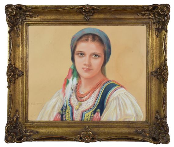 Piotr Stachiewicz | Portret kobiety w chuście | MutualArt