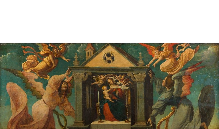 Jacob Cornelisz van Oostsanen | Angels carrying Our Lady of Loreto ...