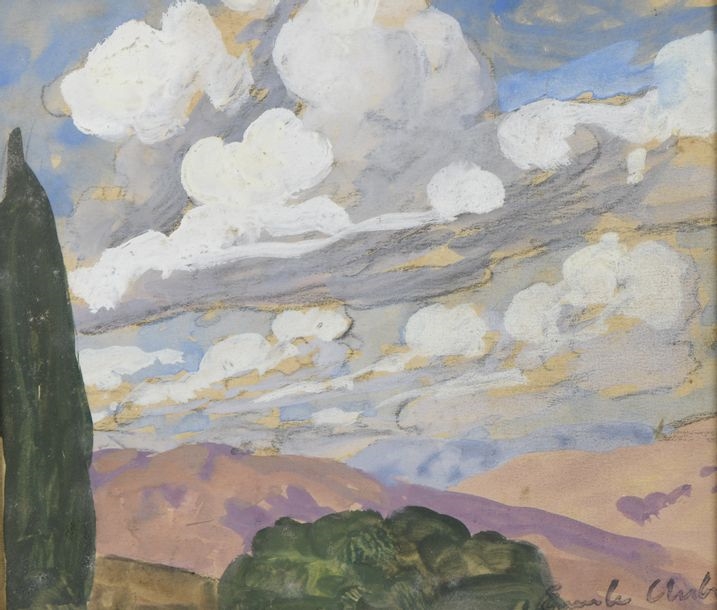 Émile Aubry | Émile AUBRY (1880-1964) Landscape with cypress Watercolor ...