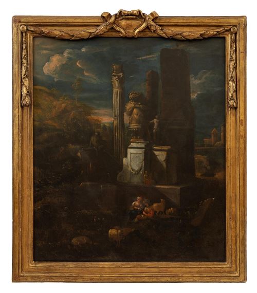 Niccolo Codazzi | Pastoral Figures amongst Classical Ruins | MutualArt
