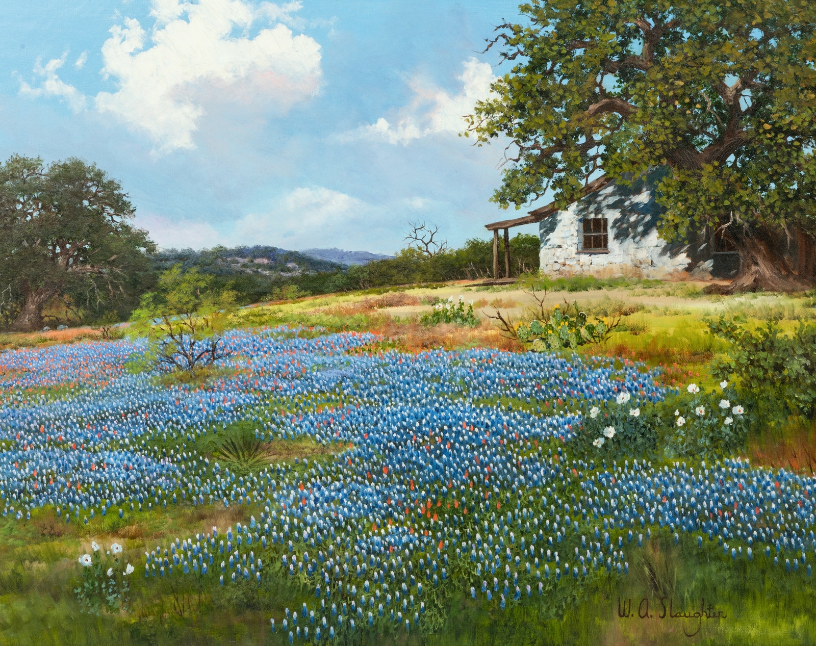 W.A. Slaughter | Barn and Bluebonnets | MutualArt