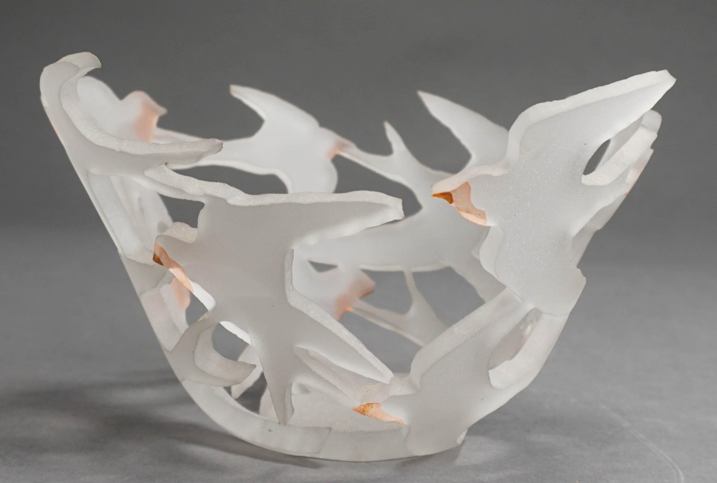 Anne Alderson Cabezas | Frosted Art Glass Sculptural Bowl of Swallows ...