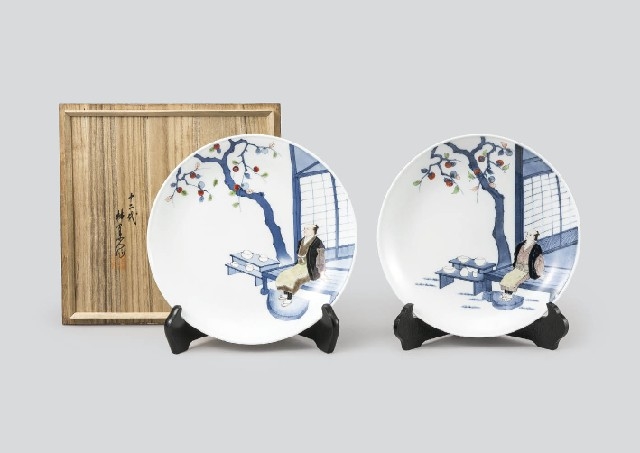 Kakiemon Sakaida (12th) | Plate depicting Kakiemon I in underglaze blue ...