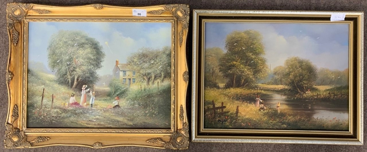 Ted Dyer | a pair of countryside scenes depicting children flying a ...