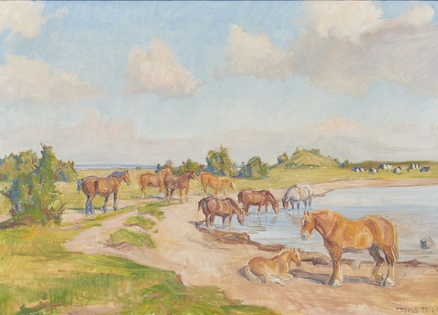 Troels Trier | Landskap med hästar | MutualArt