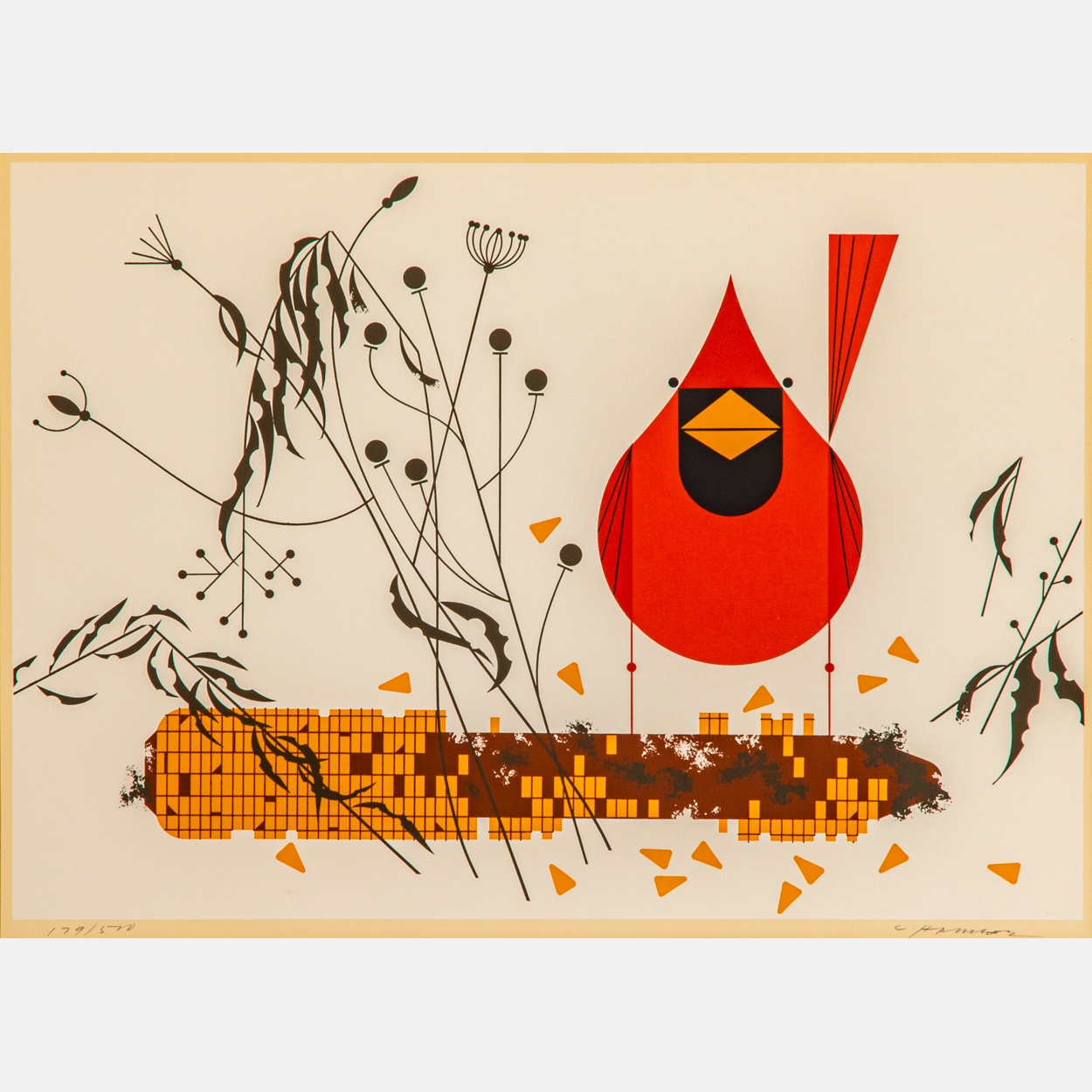 Charley Harper | Cardinal Corn-on-the-Cob | MutualArt