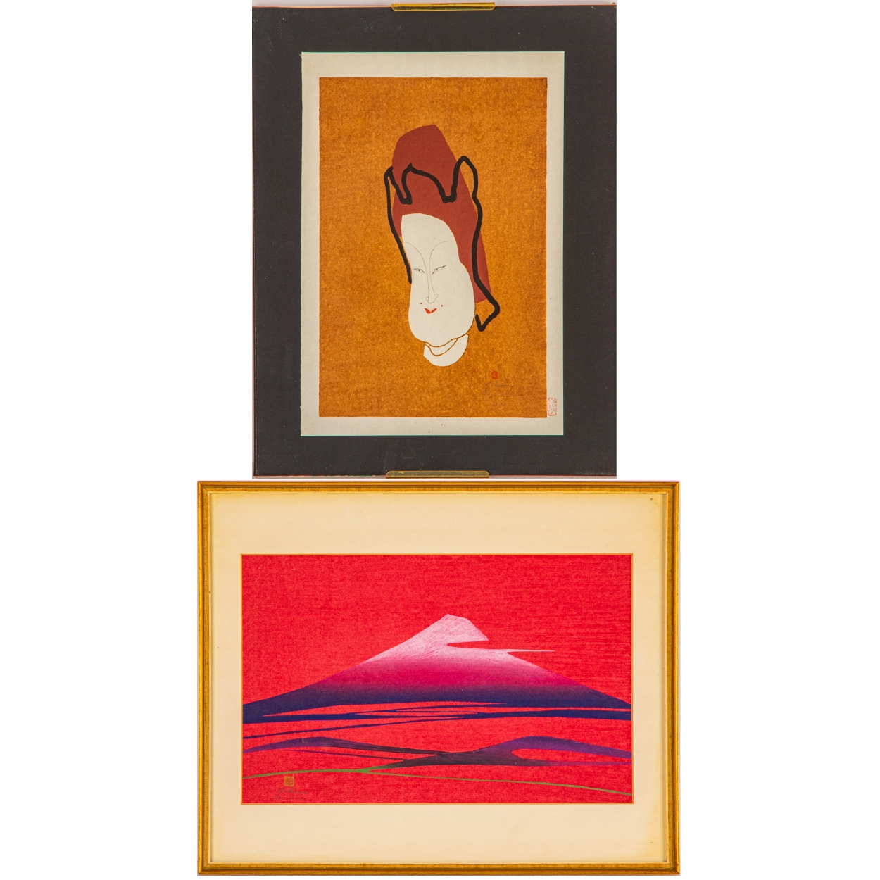 Inagaki Nenjiro | Geisha and Mount Fuji in Red | MutualArt