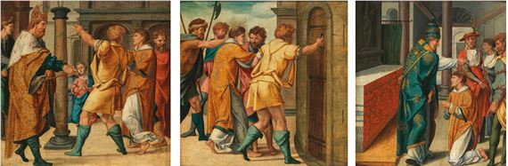 Barthel Bruyn the Elder | Three panels from the Cyriacus Altar: Pope ...