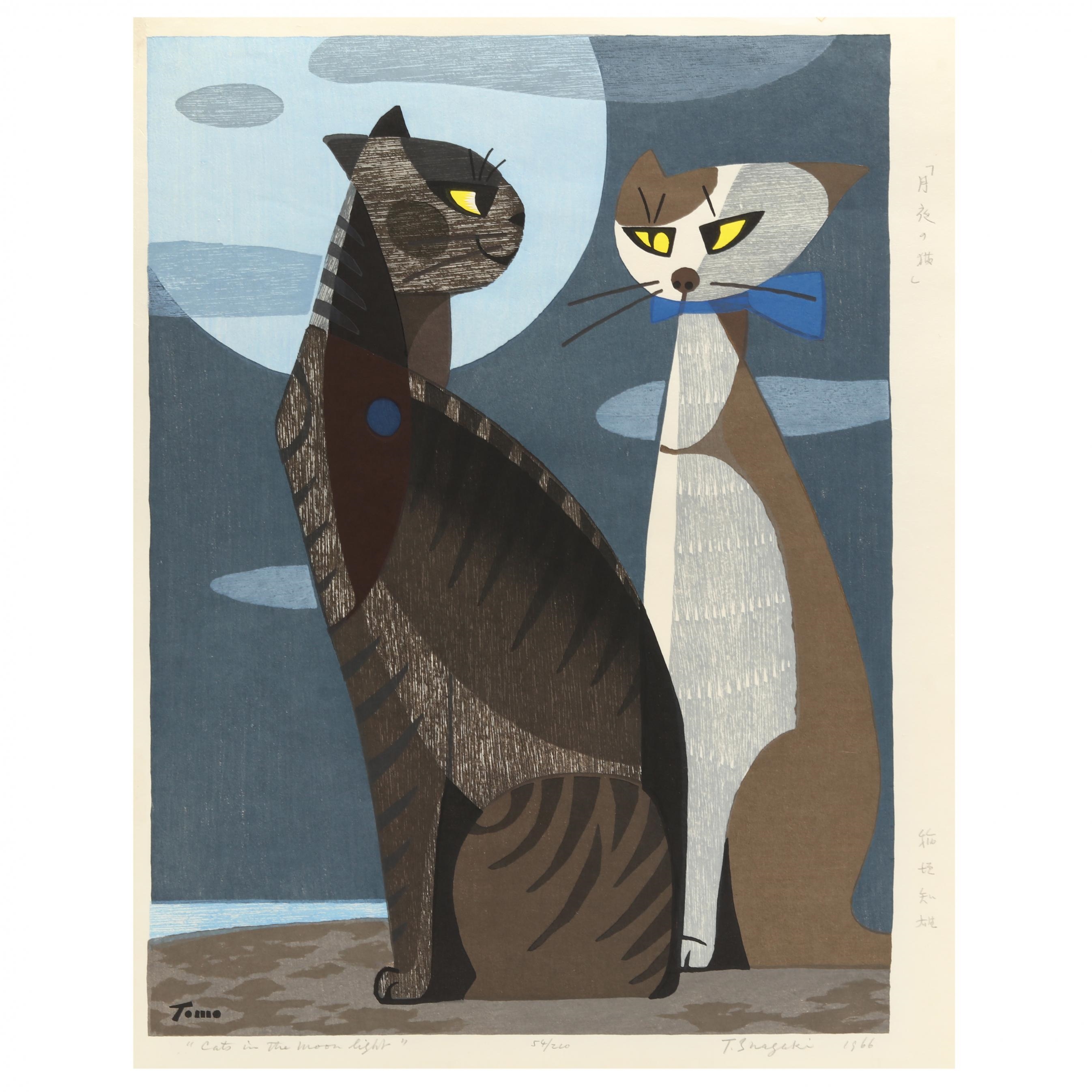 Tomoo Inagaki | Cats in the Moonlight (Circa 1966) | MutualArt