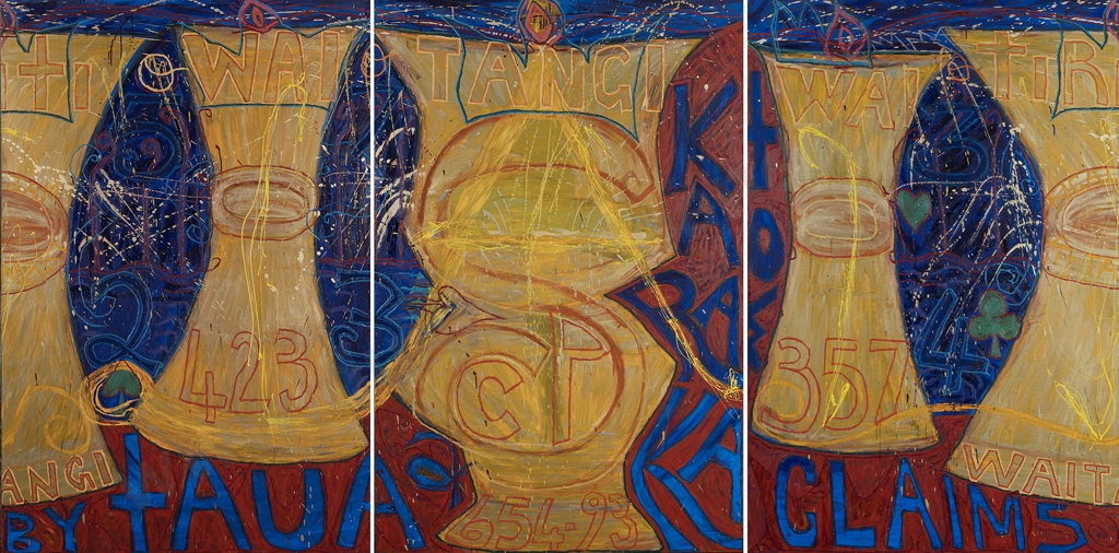 Emily Karaka | Claims @ Te Kei o te Waka o Tainui (triptych) | MutualArt