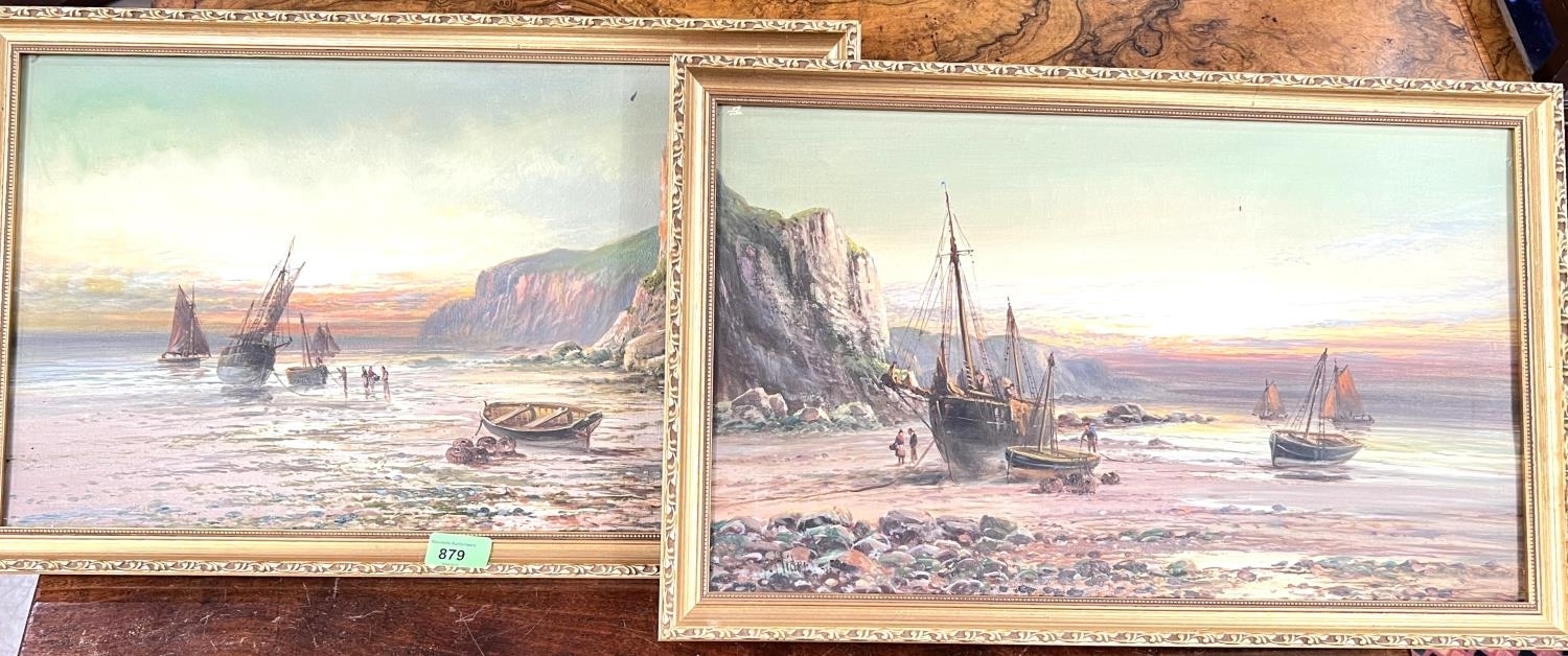 Frank Hider | Coastal scenes, boats moored on beaches at sunset | MutualArt