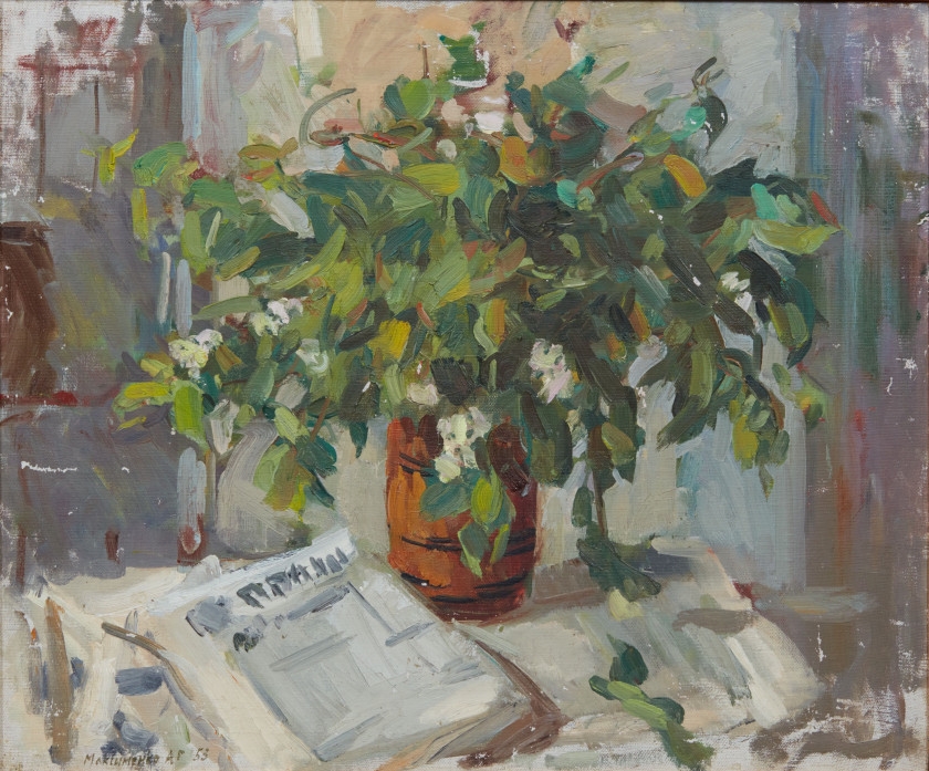 Alexander Maximenko | Nature morte au bouquet de fleurs et journaux ...