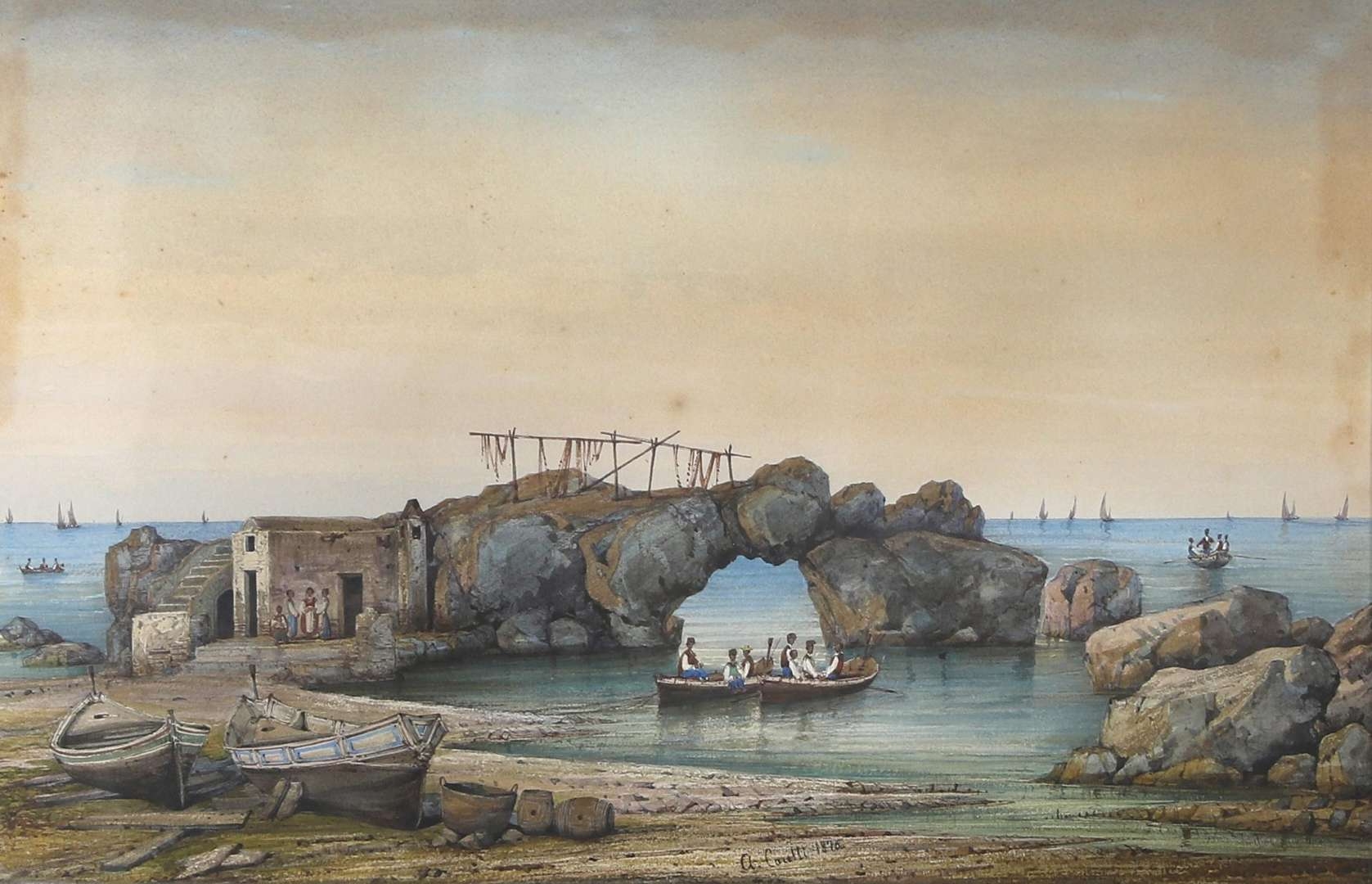 Augusto Corelli | 'Vissers voor de Italiaanse kust' (1876) | MutualArt