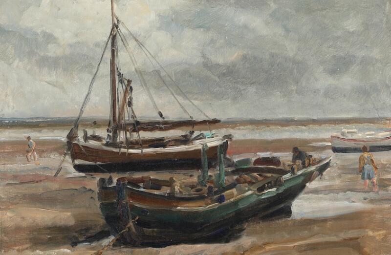 Heinrich Dohm | Sailing boats at Sønderho Beach on Fanø (1925) | MutualArt