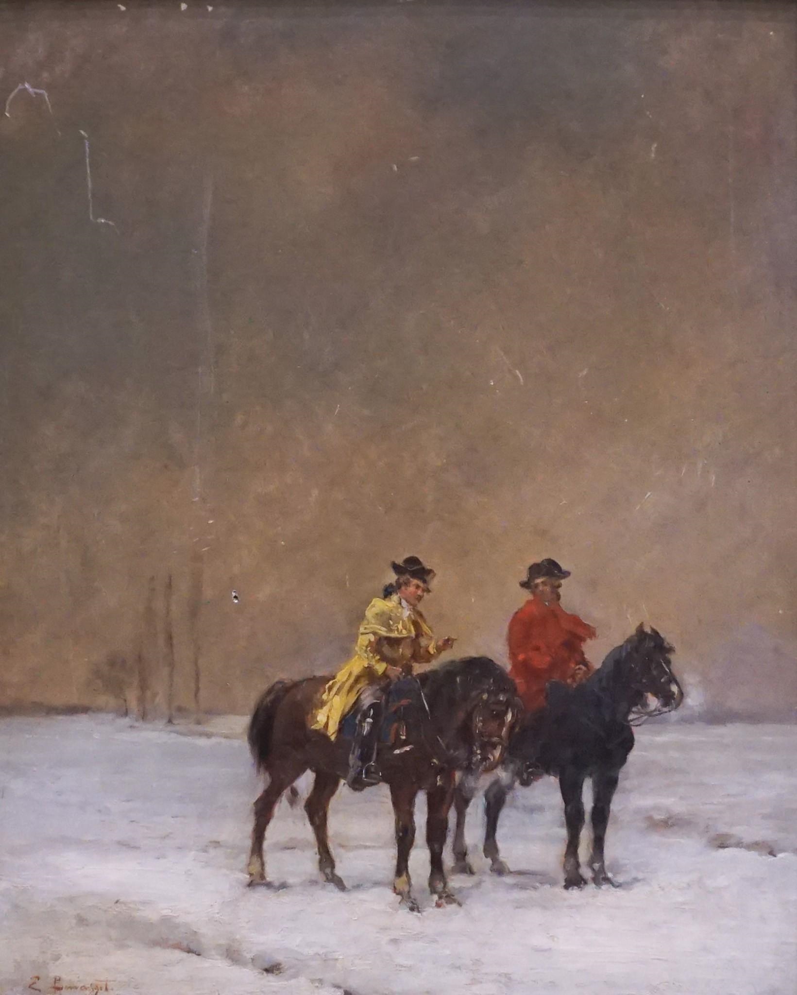 Louis Emile Benassit | Horsemen in the Snow | MutualArt