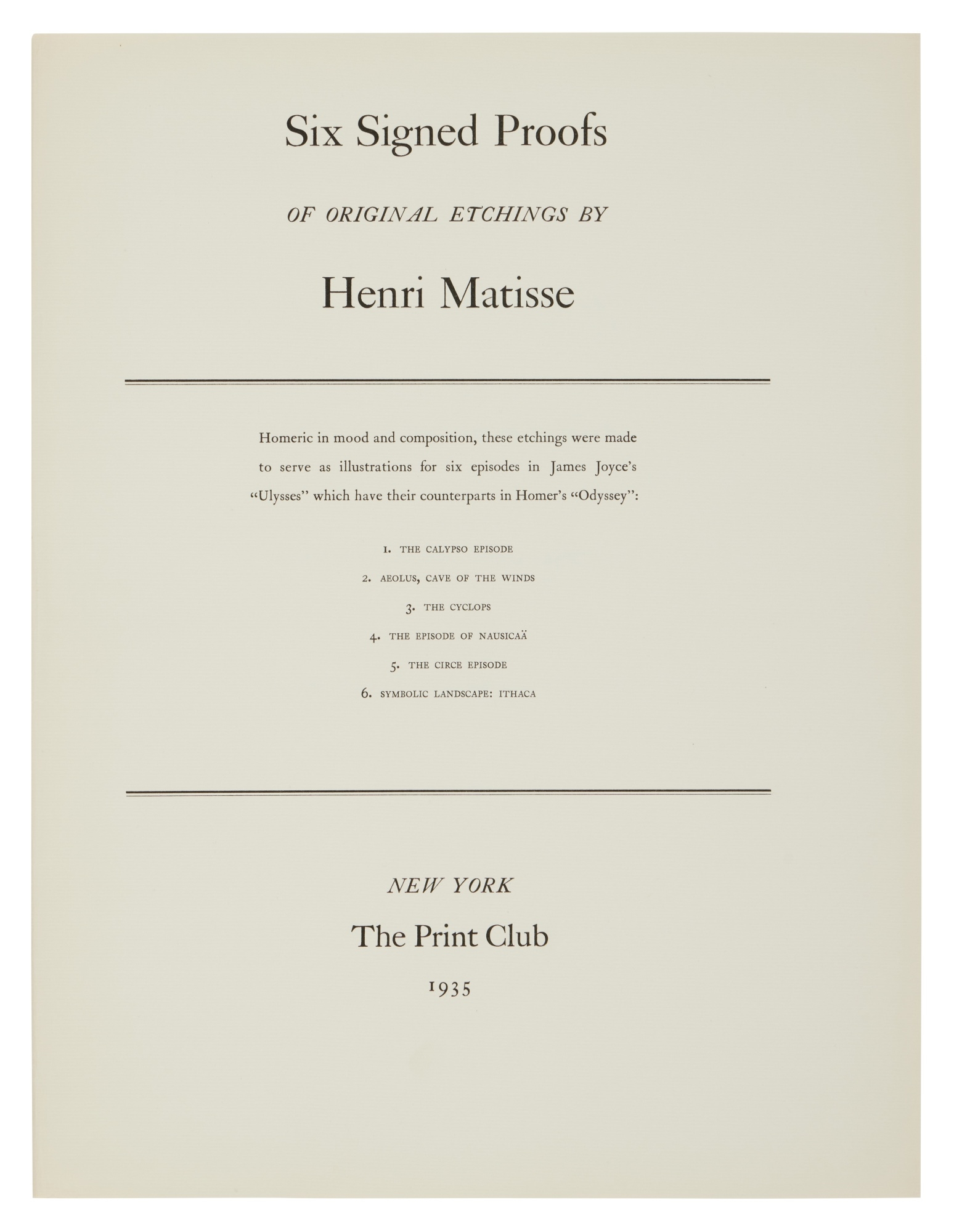 Henri Matisse | Ulysses (1935) | MutualArt