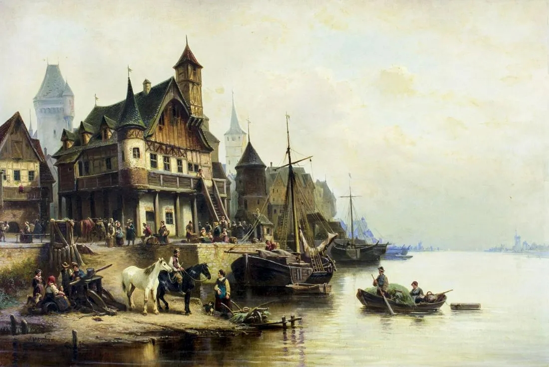 Wilhelm Alexander Meyerheim | Waterfront Village Scene | MutualArt