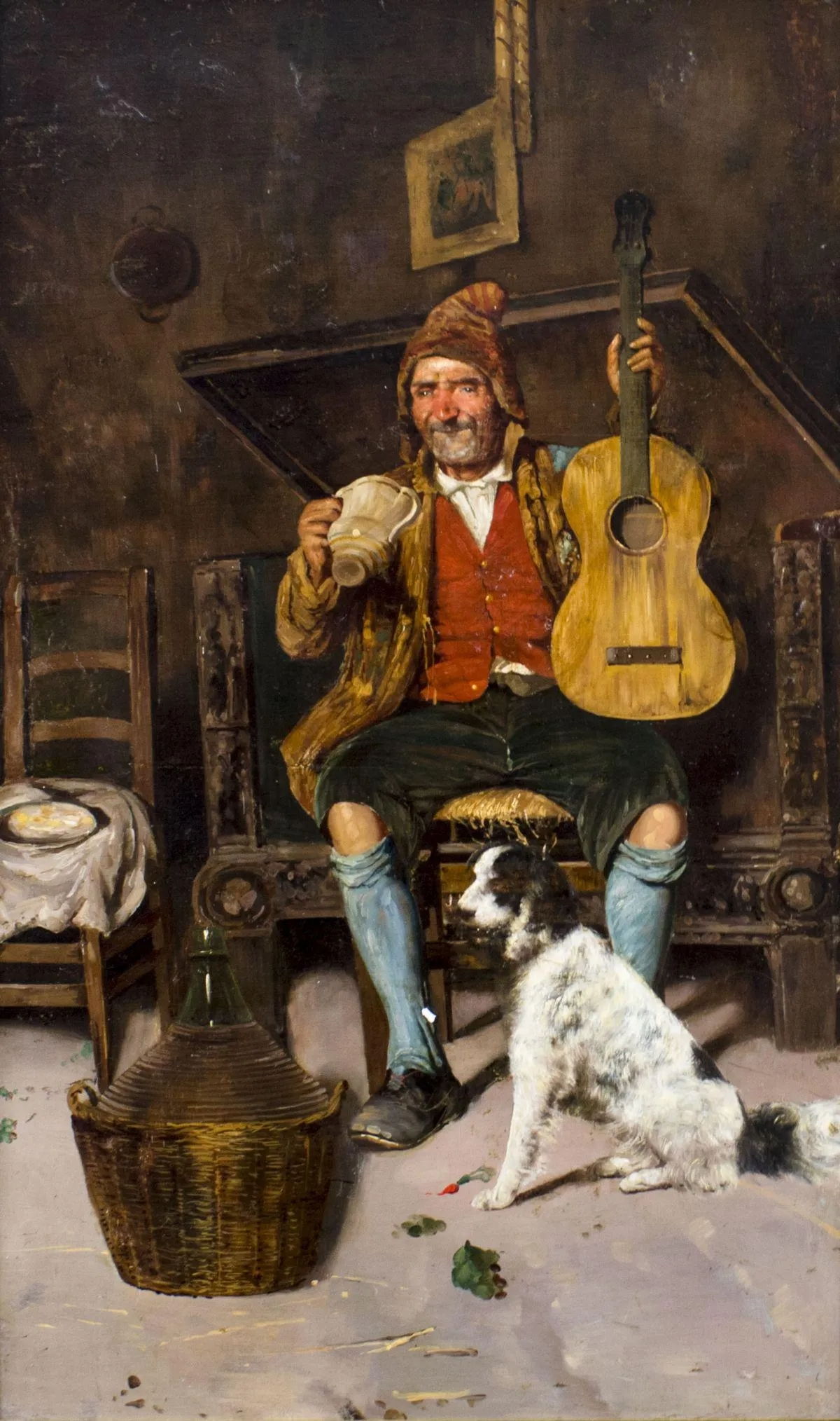 Italian School, 19th Century | Old Man with Dog and Guitar | MutualArt