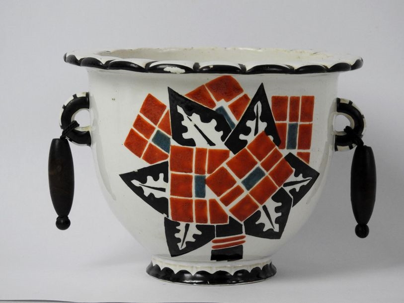 Marcel Goupy | : Petit vase ou cache pot en faience à décor géométrique ...