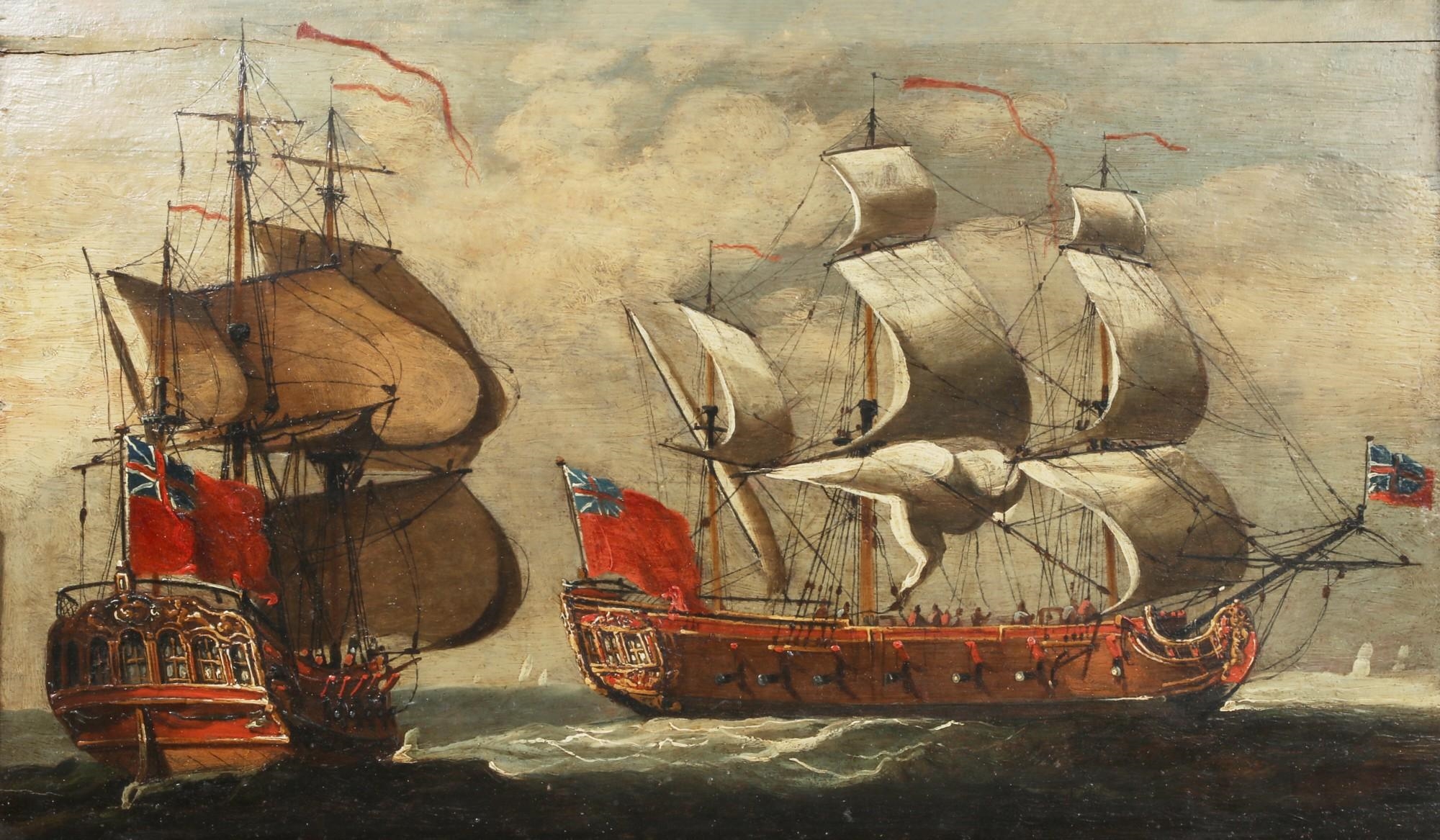 British School, 18th Century | Three masted warships at sea | MutualArt