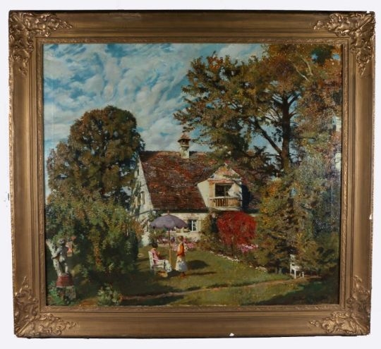 Friedrich Fehr | Mother and Daughter in a garden (1921) | MutualArt